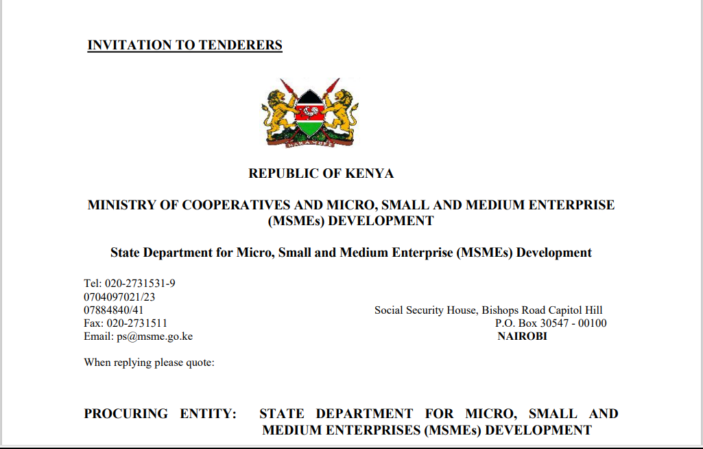 Tender Partitioning Works For MSMEs Office | State Department for Micro ...